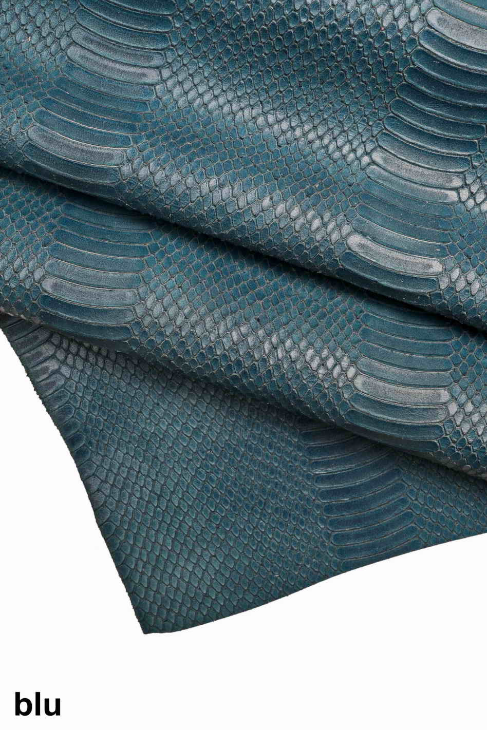 Genuine leather hide calf red/blue python snake-back cut engraved ...