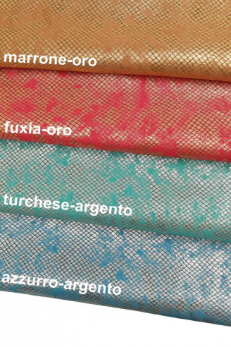 Italian leather, metallic suede with scaly print and partially abrasive ...