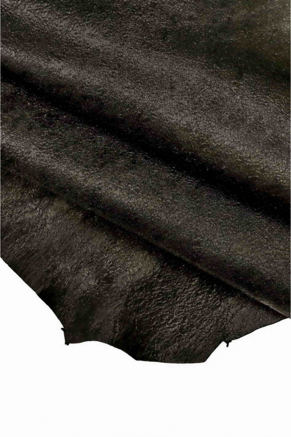 Italian leather, black suede with foil in tone crackle effect, a bit ...