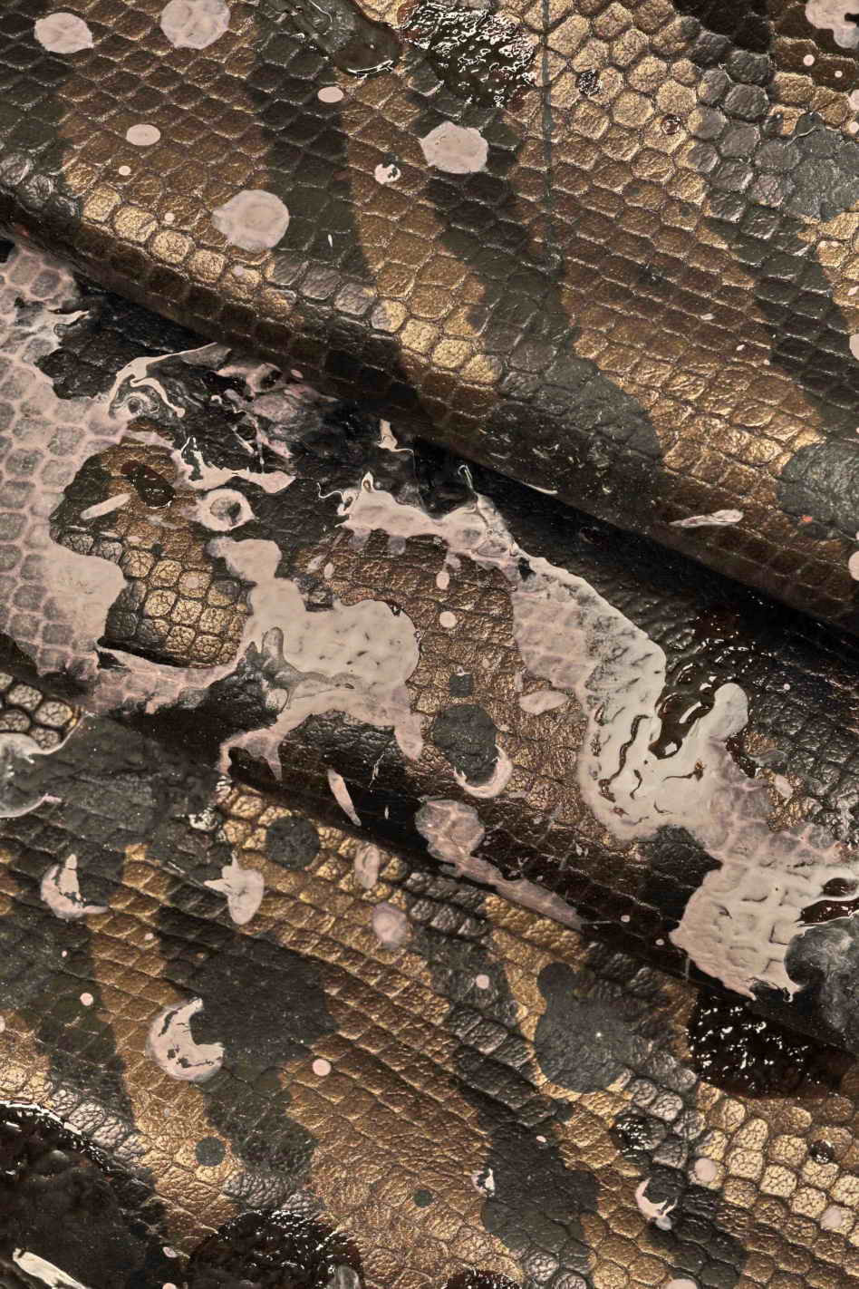 PYTHON LEATHER goatskin, beige/brown base, black stripes textured goat ...