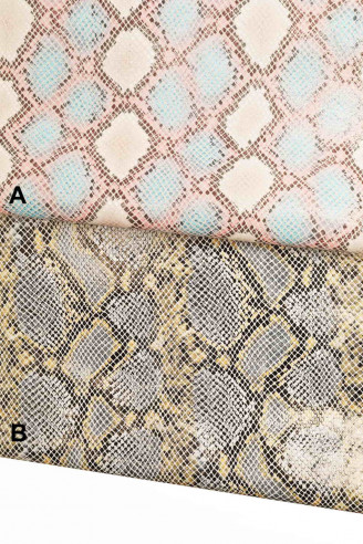 GENUINE LEATHER hide calfskin multicolor python textured calf snake ...