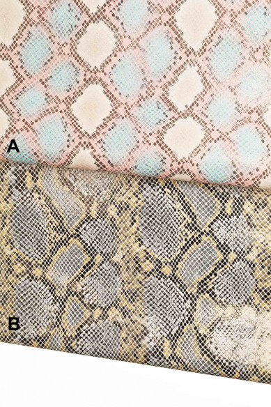 GENUINE LEATHER hide calfskin multicolor python textured calf snake ...