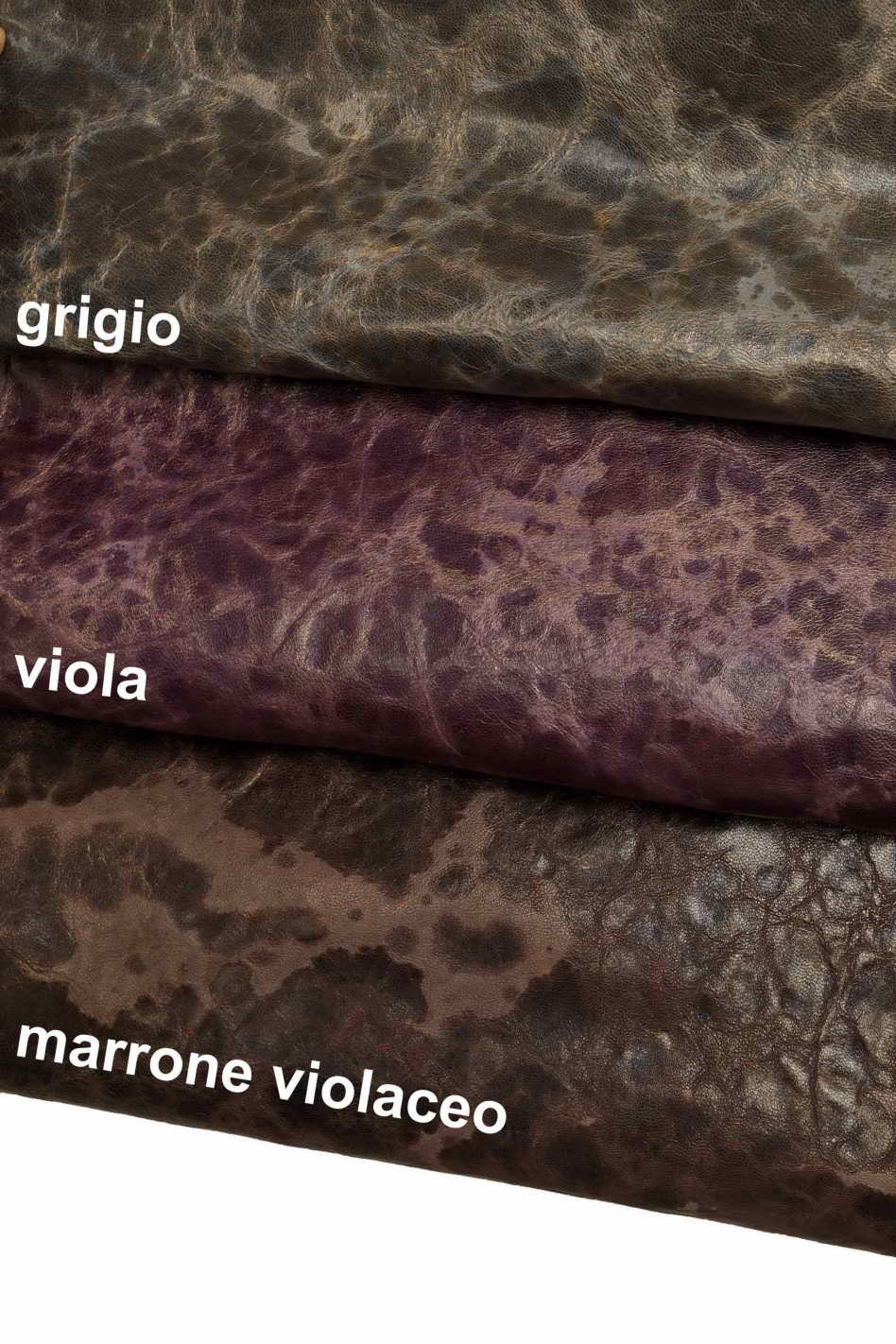 Genuine leather skin goatskin brown/purple/grey spotted metallic ...