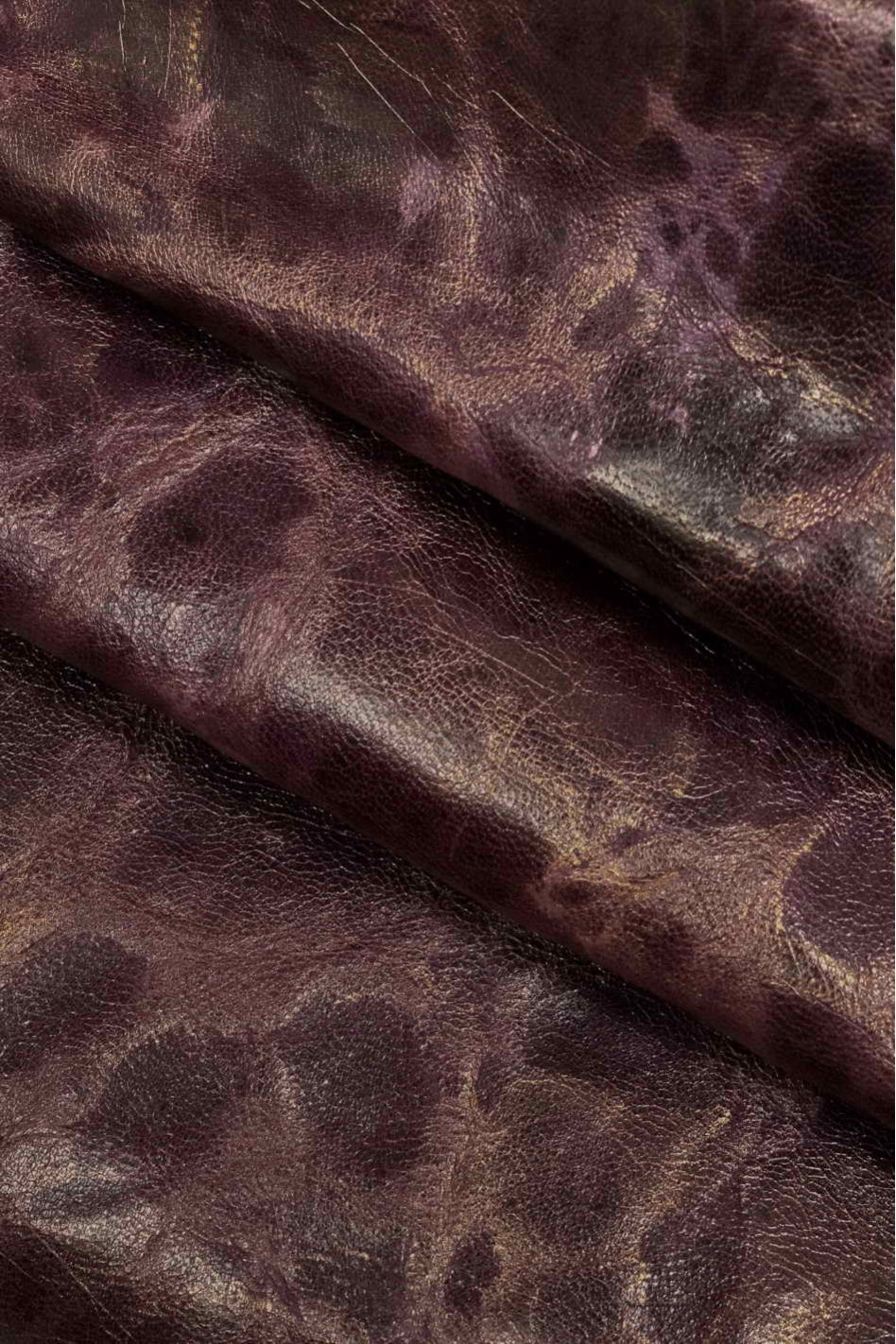 Genuine leather skin goatskin brown/purple/grey spotted metallic ...