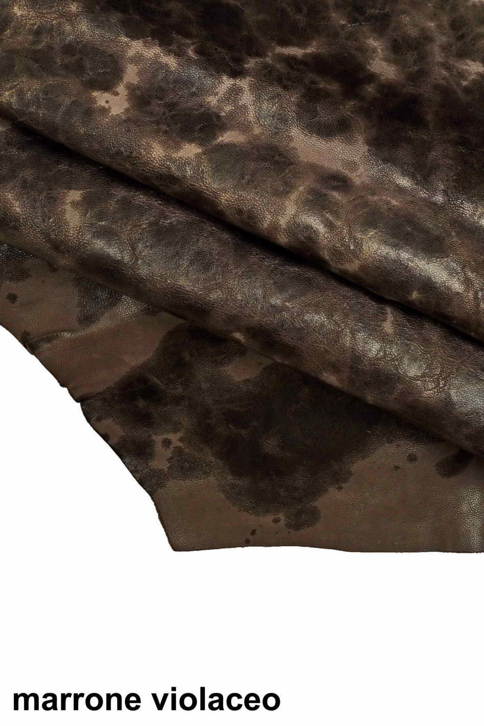 Genuine leather skin goatskin brown/purple/grey spotted metallic ...