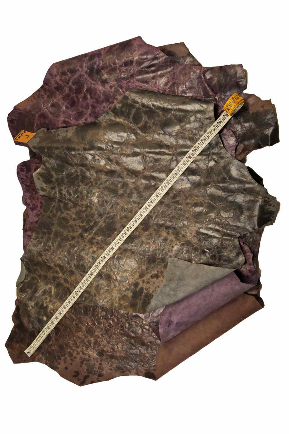 Genuine leather skin goatskin brown/purple/grey spotted metallic ...