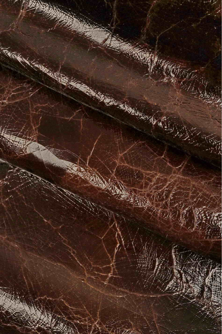 Genuine leather hide GOATSKIN brown super GLOSSY wrinkled vintage stiff ...