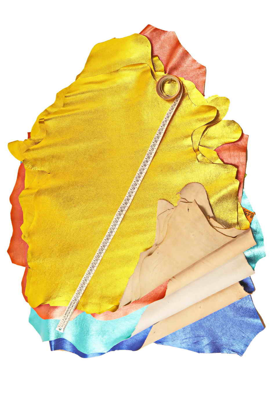 Yellow salmon blue GOATSKIN METALLIC pebble grainy soft grain print ...