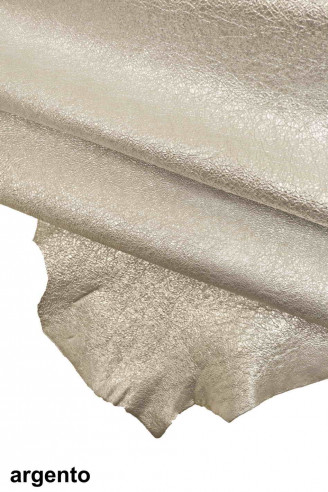 Silver steel black GOATSKIN METALLIC shiny wrinkled effect goat soft ...