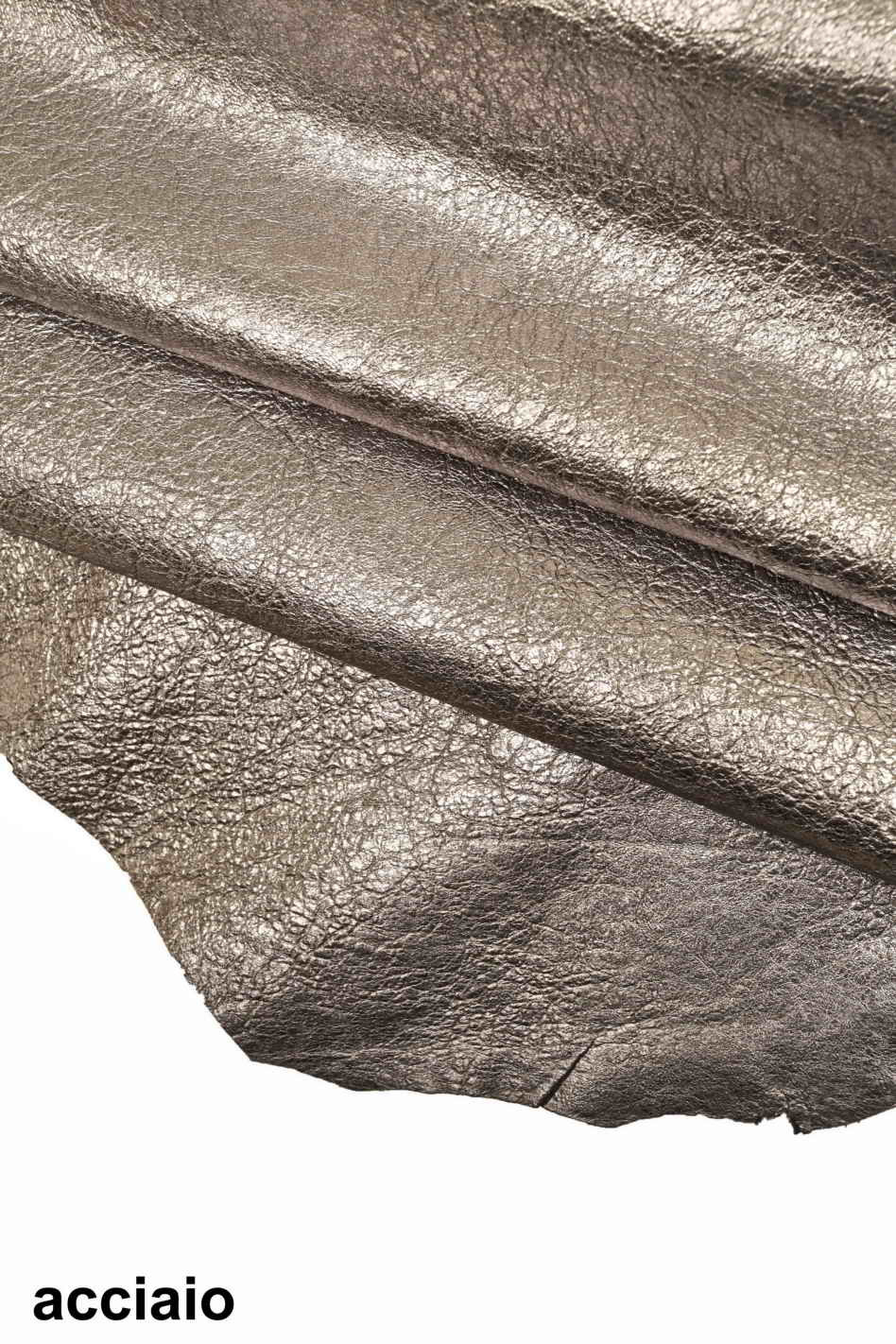 Silver steel black GOATSKIN METALLIC shiny wrinkled effect goat soft ...