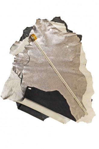 Silver steel black GOATSKIN METALLIC shiny wrinkled effect goat soft ...