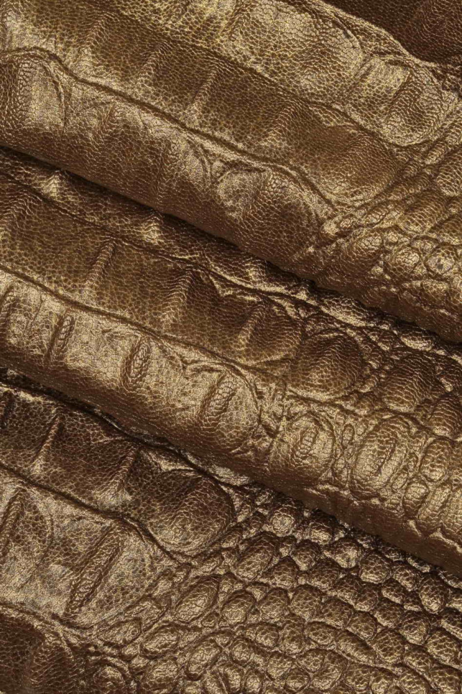 ALLIGATOR CROCODILE leather skins, silver metal brown veg tanned croc ...