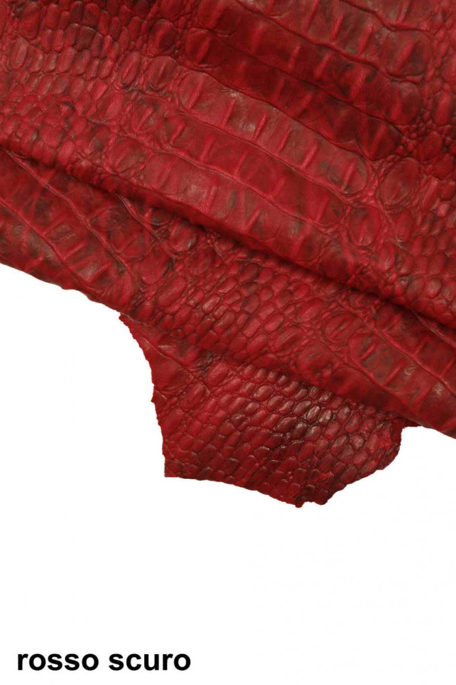 ALLIGATOR CROCODILE leather skin, cream red black, veg tanned croc ...