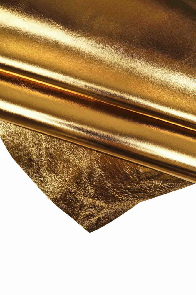 Pair of BRONZE-light GOLD matching leather hides, set of 2 metallic skins