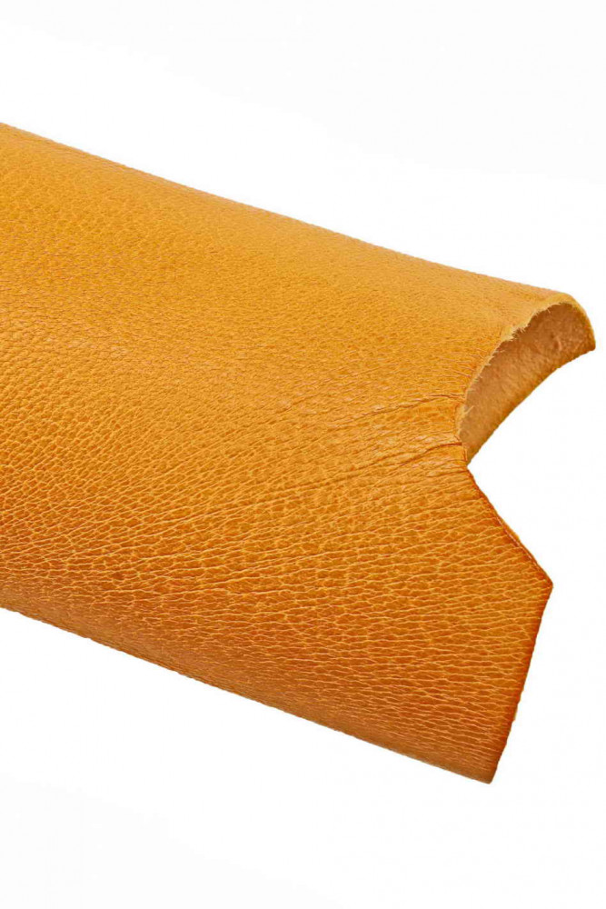 Yellow tiny PEBBLE GRAIN leather skin, ochre soft goatskin, sporty ...