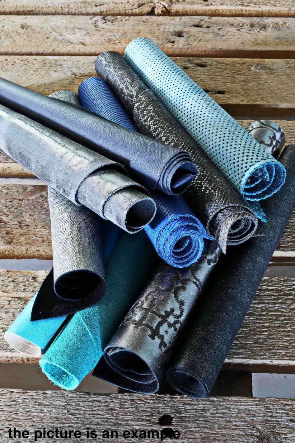 Mix leather scraps - BLUE and GREY - fancy textures and prints, italian ...