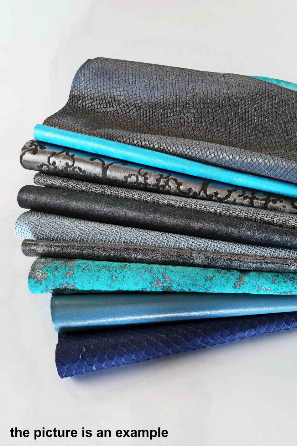 Mix leather scraps - BLUE and GREY - fancy textures and prints, italian ...