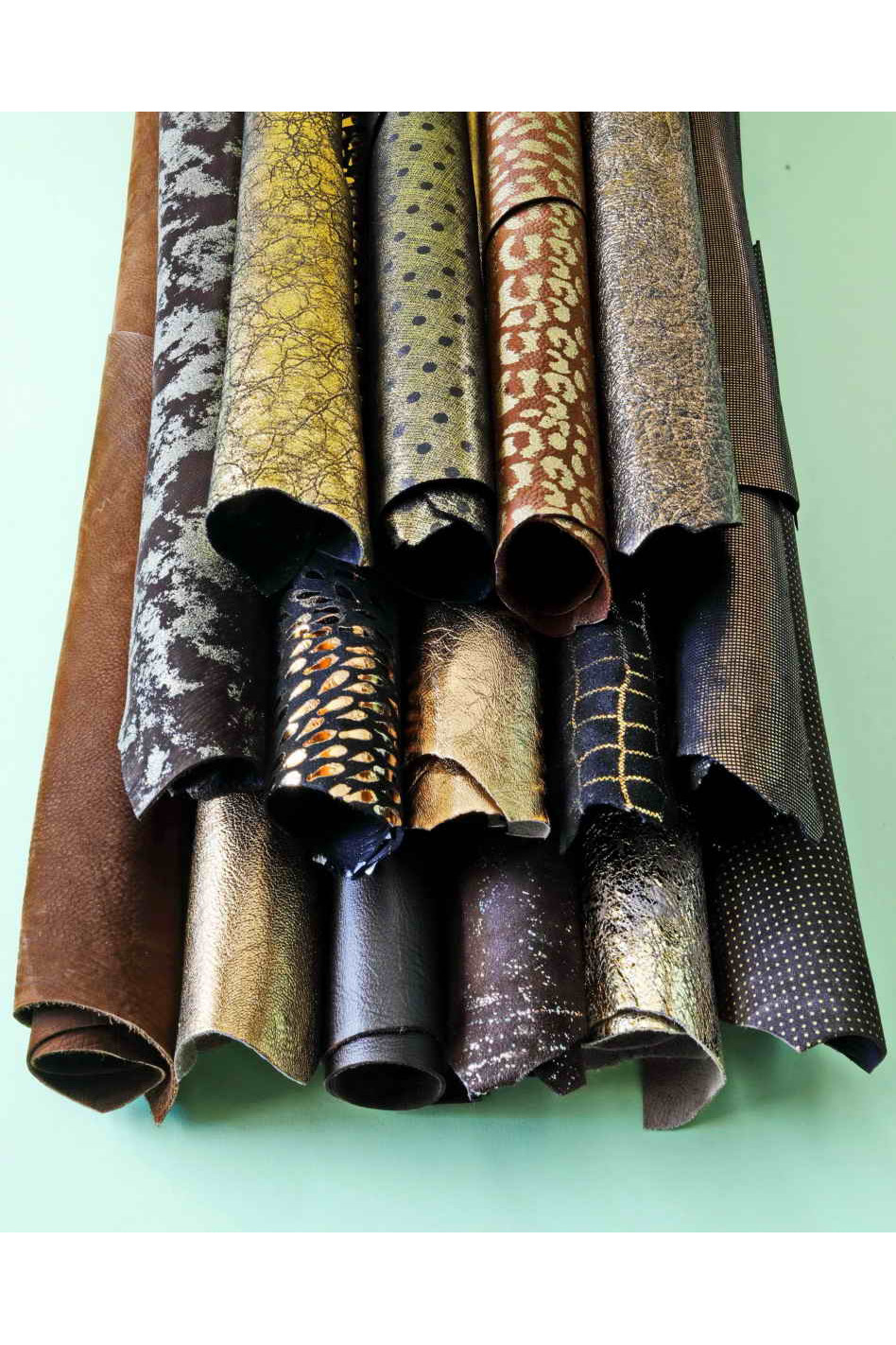 3 Random leather skins, Dark Brown, Bronze, Brown printed or/and solid ...