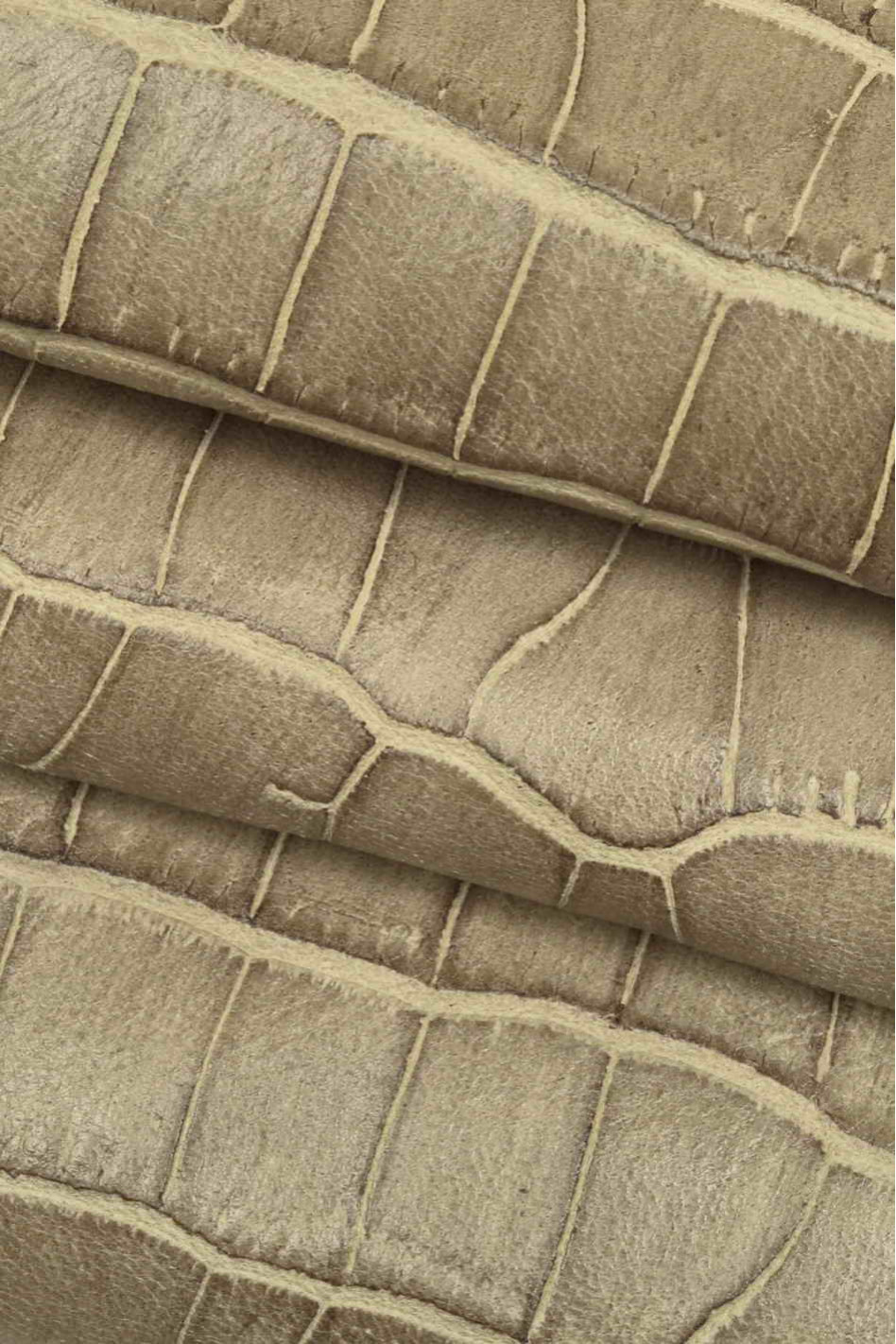 Grey CROCODILE embossed leather hide, semi glossy croc printed cowhide ...