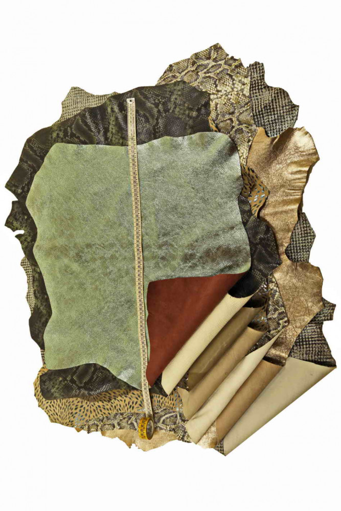 SET di 7 pelli laminate stampate verde e grigio, mix di pellami di ...