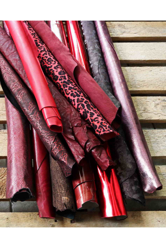 Full leather skins RED and BURGUNDY Random assortment, mix of patterns ...