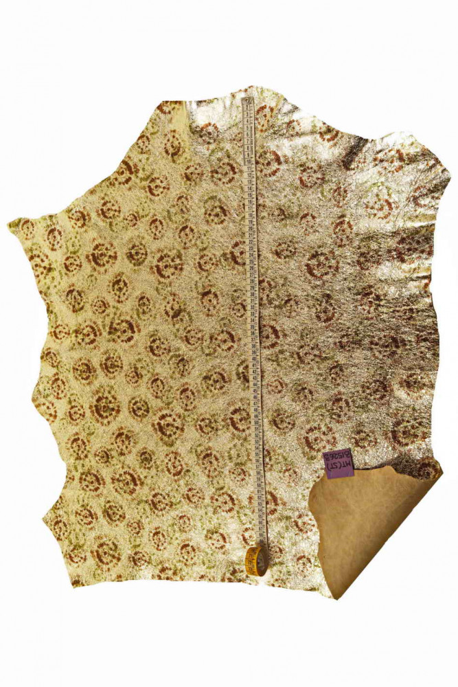 Light gold METALLIC LEATHER skin with brown and blue texture, wrinkled ...