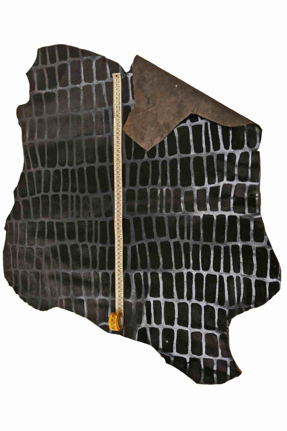 CROCODILE printed hair on leather hide, black pony cowhide with blue ...