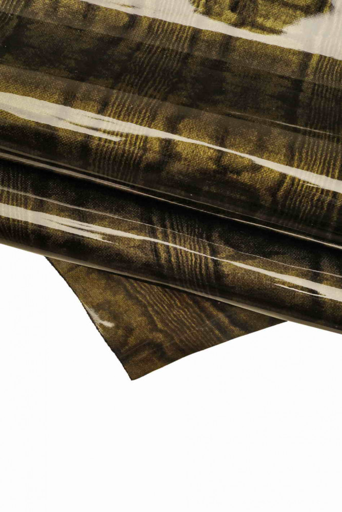 Dark green PYTHON textured leather hide, snake print on patent cowhide ...