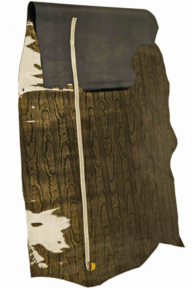 Dark green PYTHON textured leather hide, snake print on patent cowhide ...