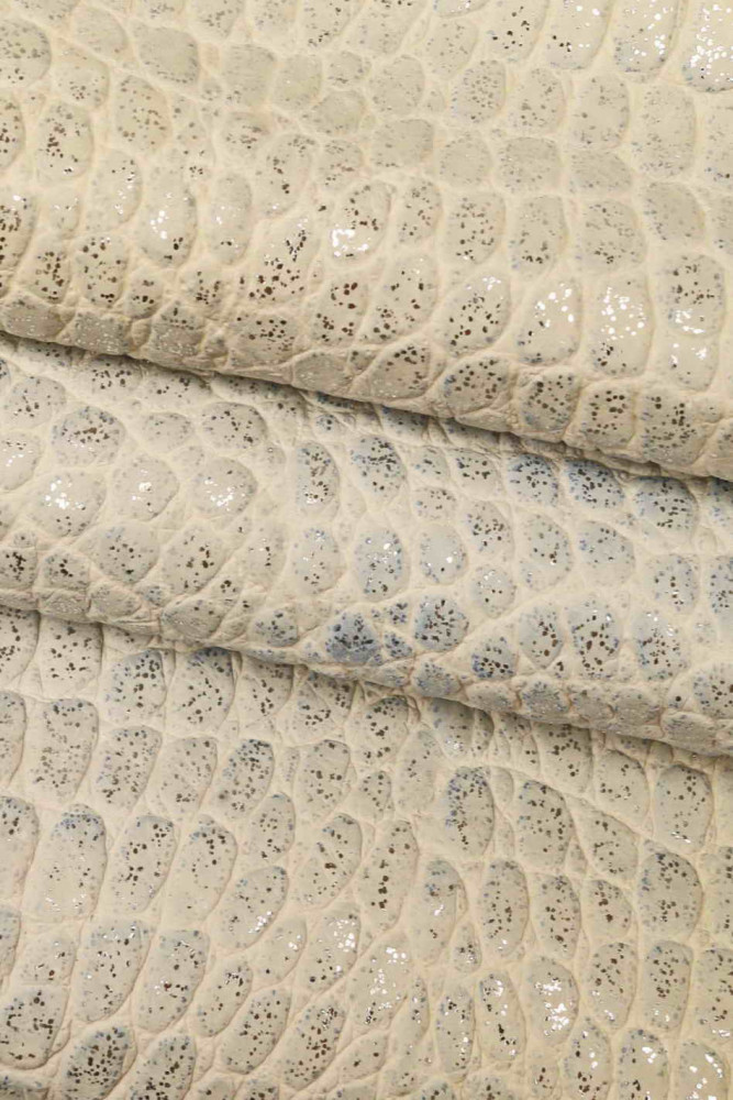 Light blue CROCODILE embossed leather hide with beige shades, croc ...
