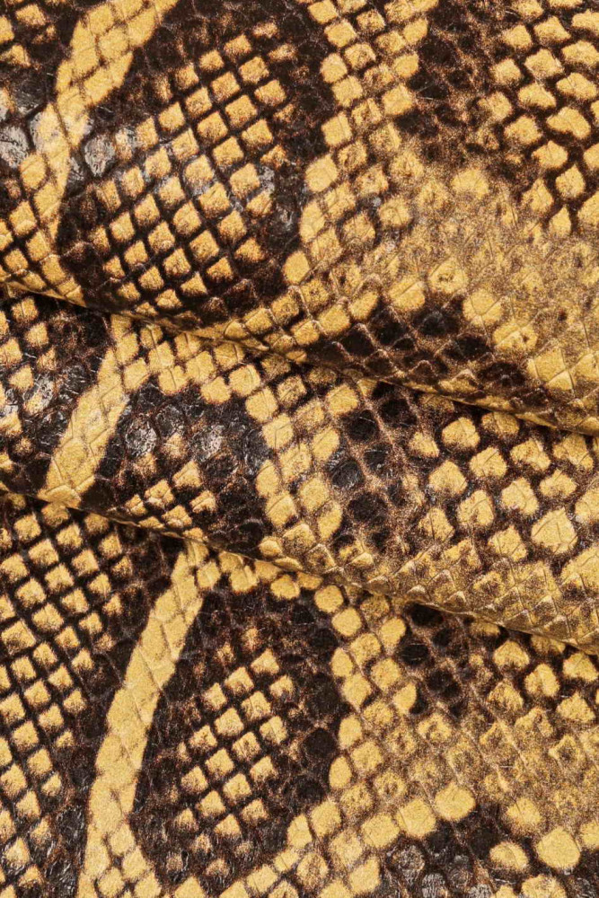 PYTHON textured leather skin, beige black reptile printed goatskin ...