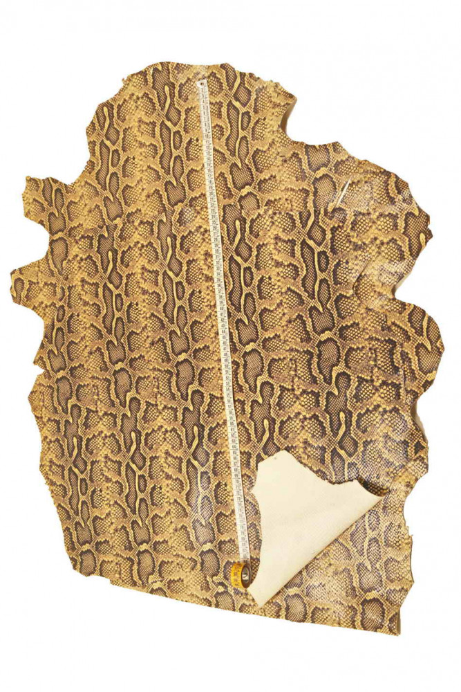 PYTHON textured leather skin, beige black reptile printed goatskin ...