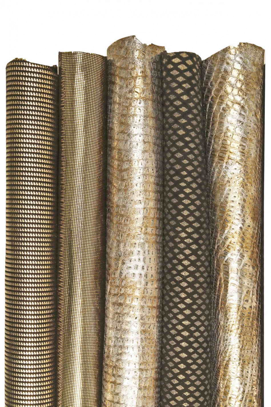 5 ASSORTED leather skins, black bronze light gold metallic textured ...