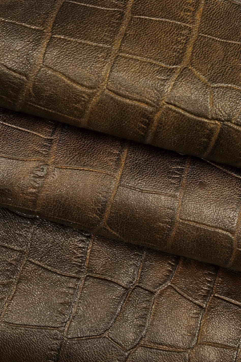 BROWN crocodile embossed leather hide, vintage sporty croc printed ...