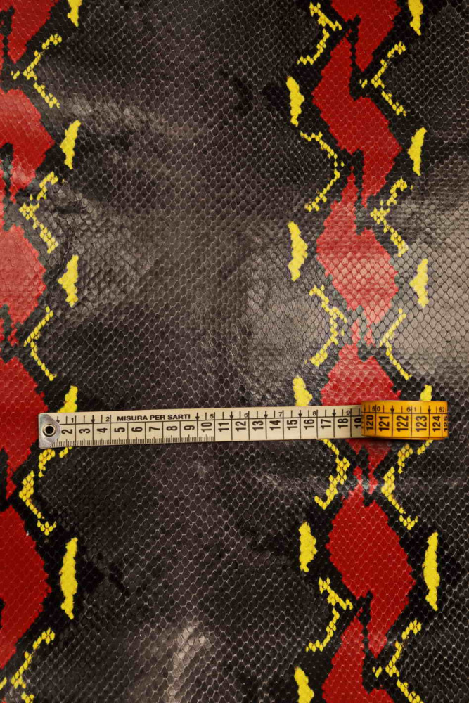PYTHON textured leather hide, grey red yellow snake printed cowhide ...