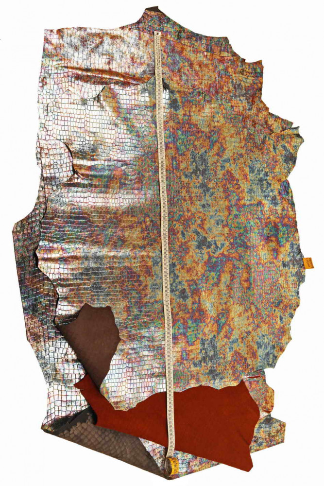 HOLOGRAPHIC python printed leather hide, metallic croc embossed ...