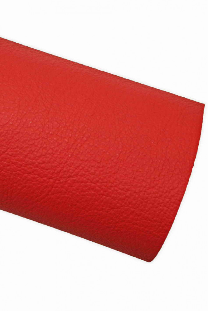 RED sporty leather hide, pebble grain wrinkled calfskin, matt rubbery ...