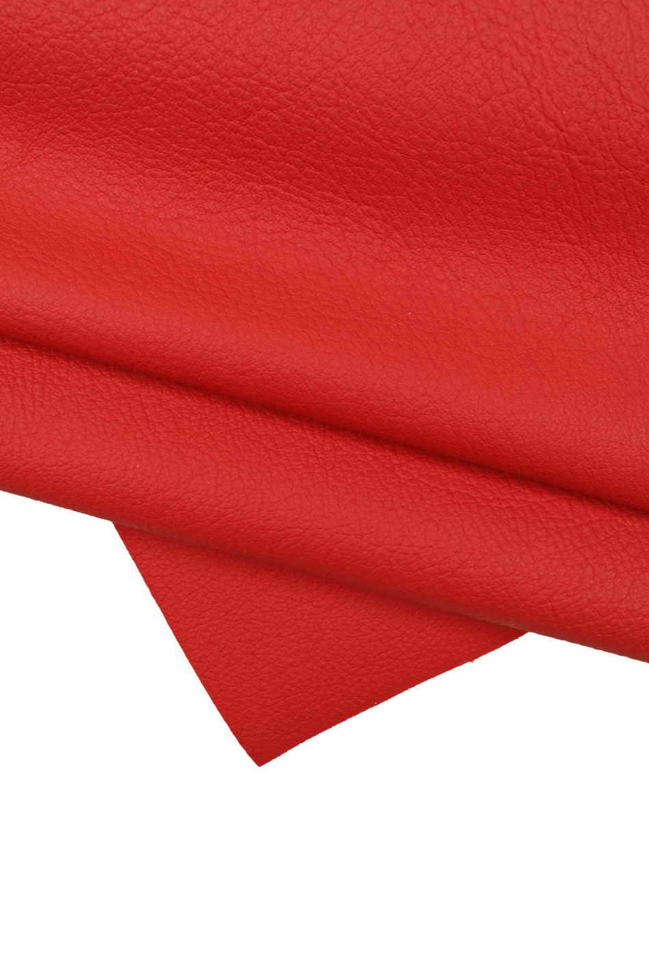 RED sporty leather hide, pebble grain wrinkled calfskin, matt rubbery ...