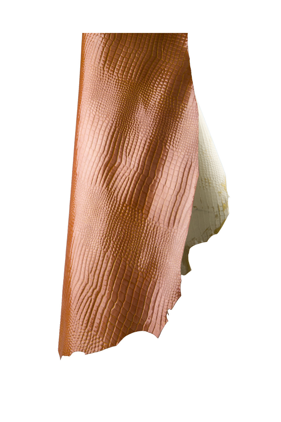 ORANGE crocodile embossed leather skin, orange patent skin with gold ...