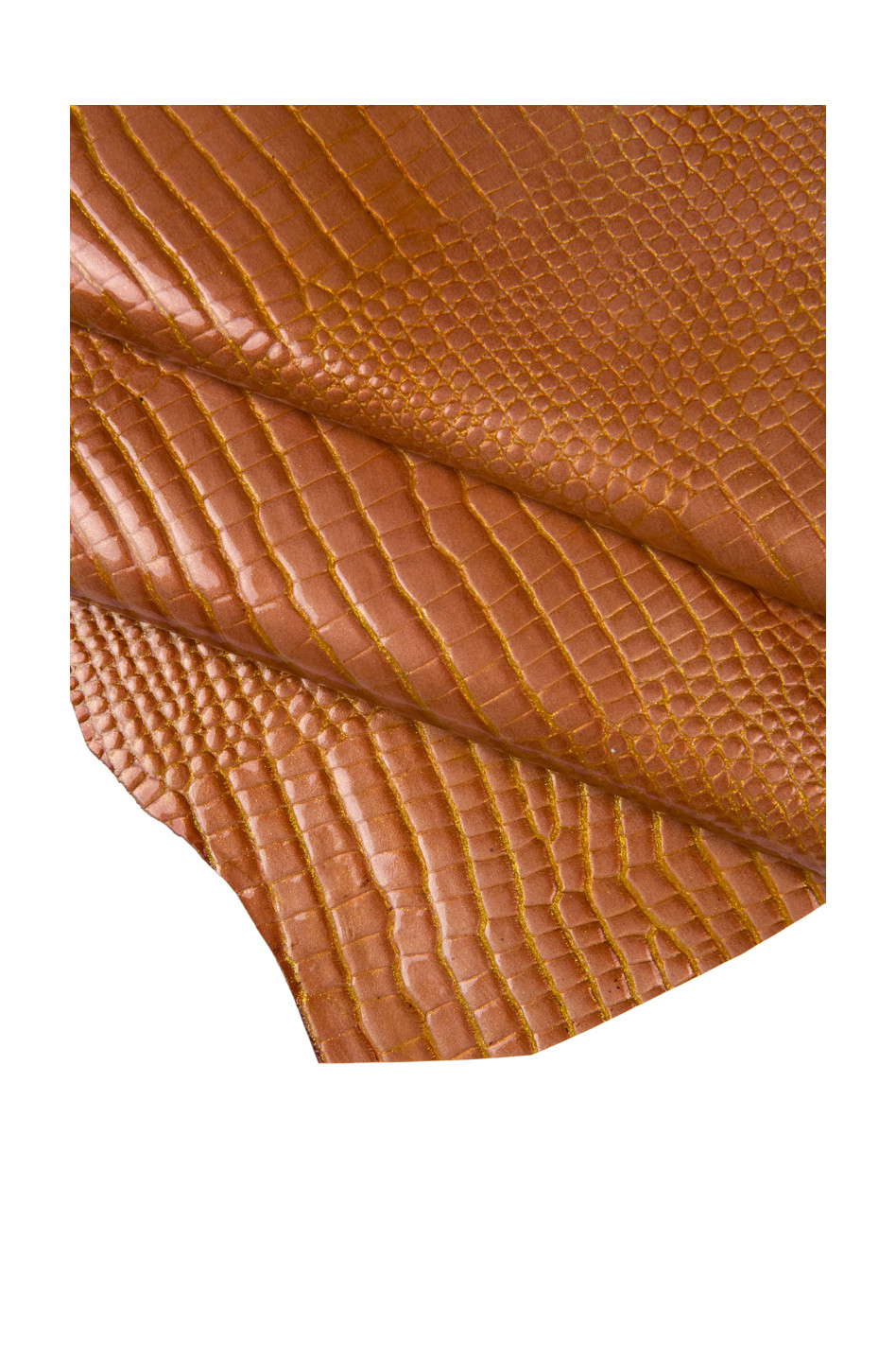 ORANGE crocodile embossed leather skin, orange patent skin with gold ...