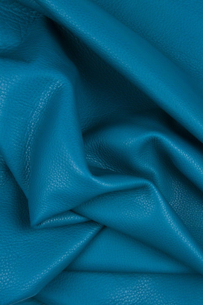 Blue pebble GRAIN leather hide, deer printed sporty cowhide, petroleum ...