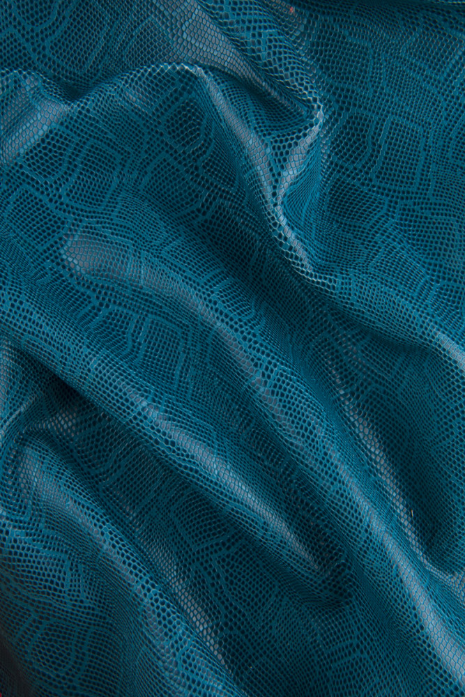 Petroleum BLUE python embossed leather hide, glossy reptile printed ...