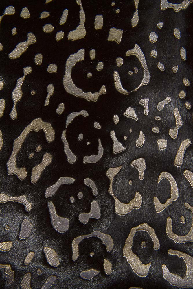 Hair on leather hide LEOPARD print, animal textured metallic pony ...