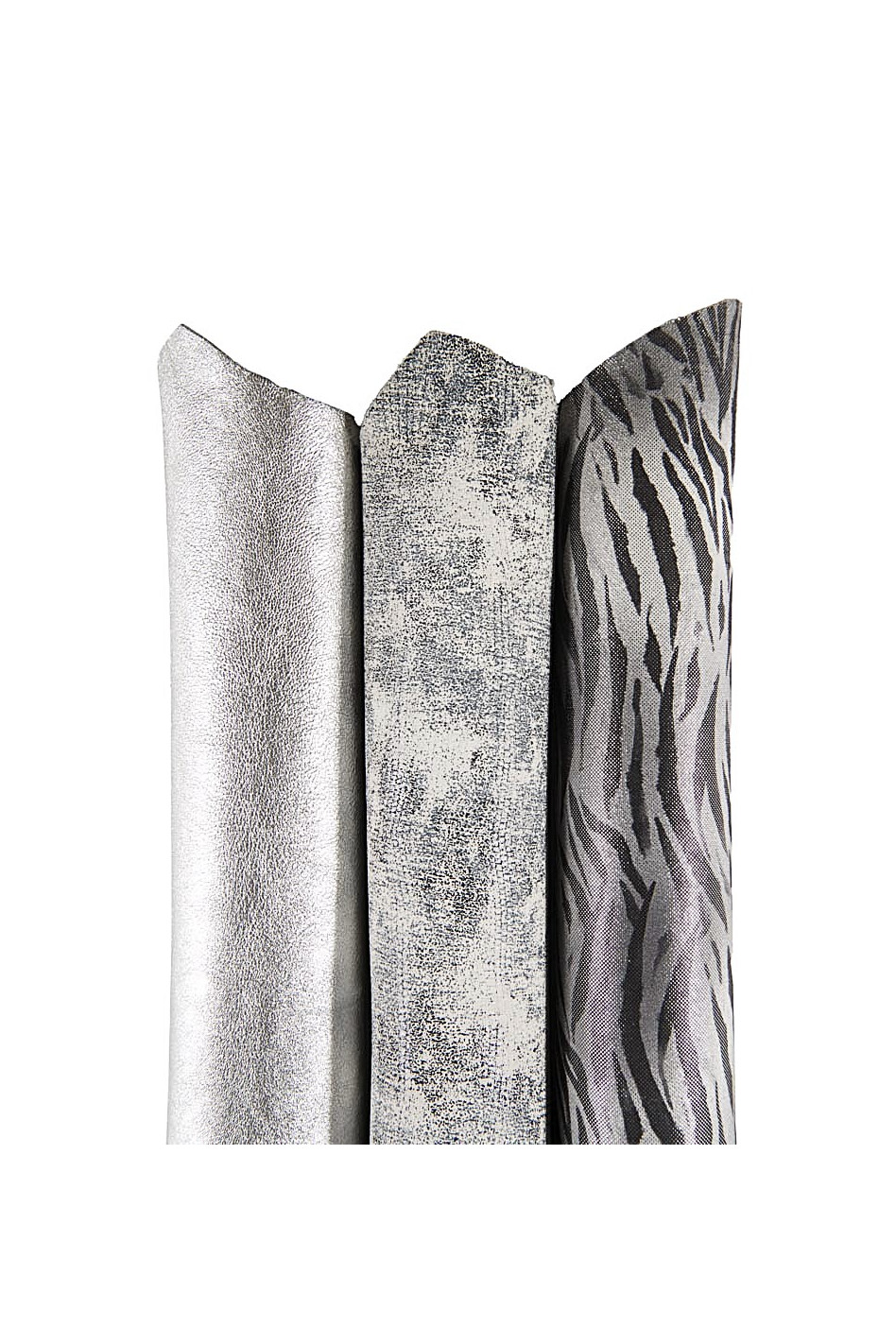 Boundle of 3 grey SILVER leather skins, luxurious metallic printed ...