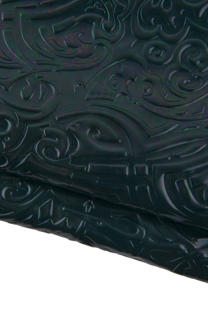 Dark green HOLOGRAPHIC leather hide, embossed patent calfskin, material ...
