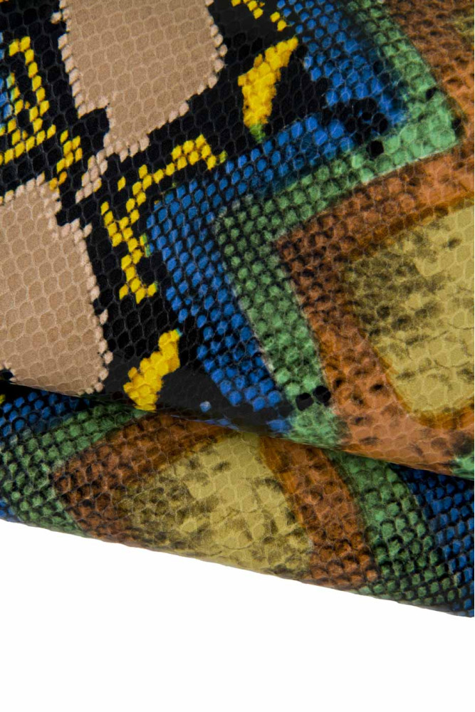 Multicolor PYTHON textured leather hide, reptile printed calfskin ...