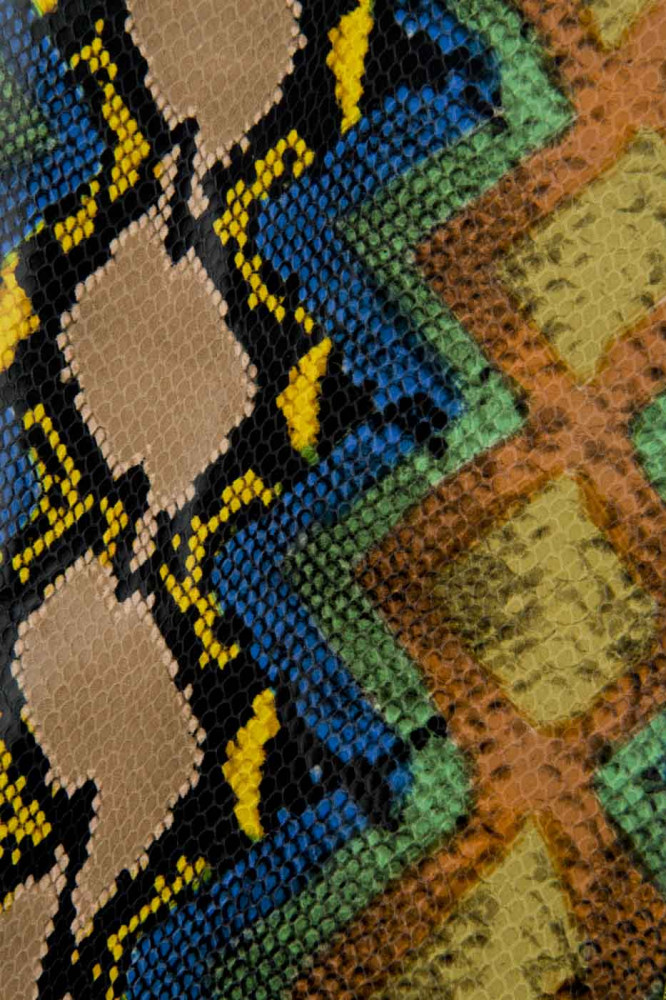 Multicolor PYTHON textured leather hide, reptile printed calfskin ...