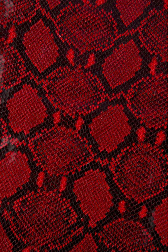 Red PYTHON printed leather skin, glossy reptile textured goatskin ...