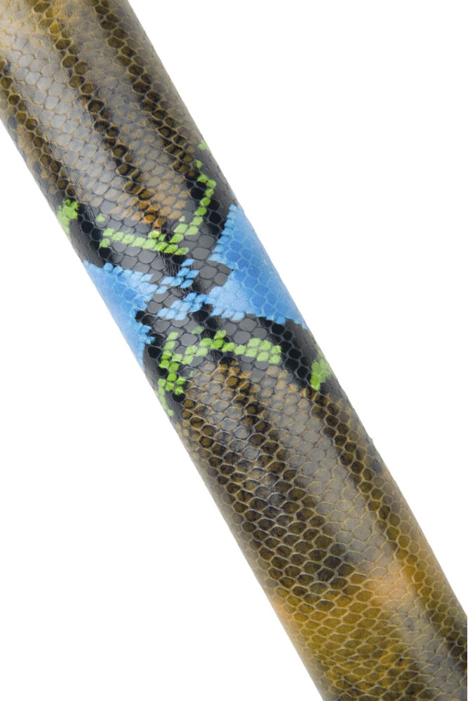 Brown blue green PYTHON printed leather hide, glossy animal textured ...