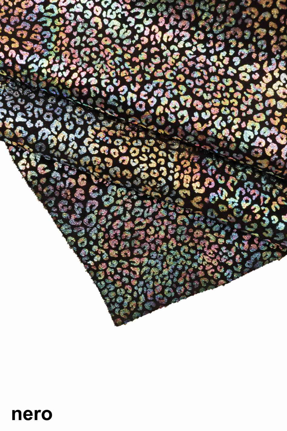 Mini LEOPARD printed leather hide, HOLOGRAPHIC animal pattern on black ...